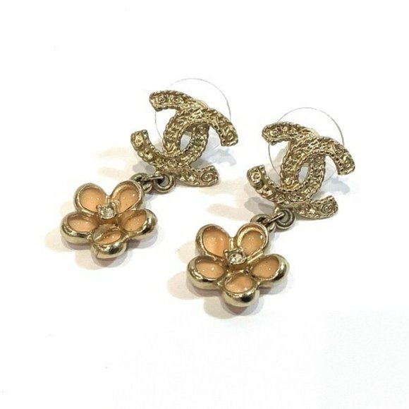 CHANEL | Jewelry | Chanel Coco Flower Motif Earrings Pink Boxed Plated ...